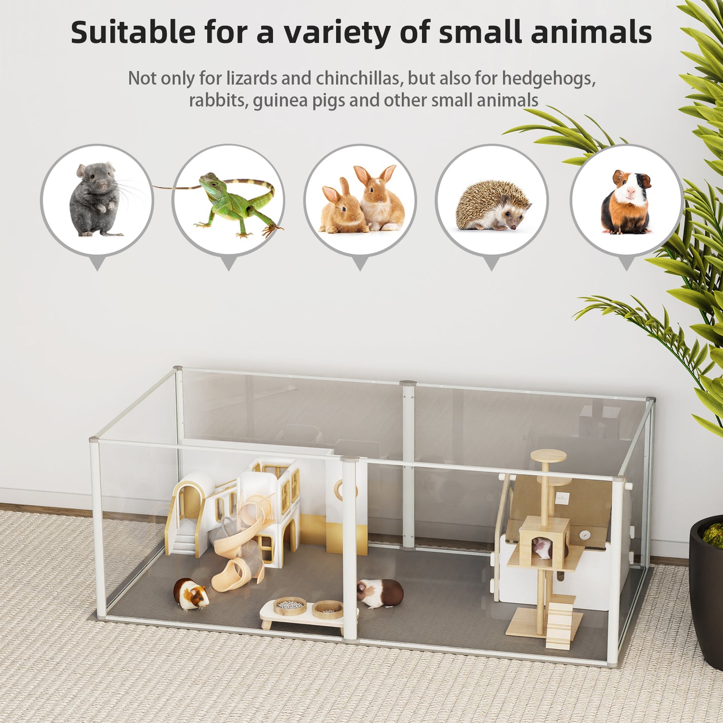 6 Panels Clear Acrylic Playpen Cage Small Animals Guinea Pig Hamster Y ...