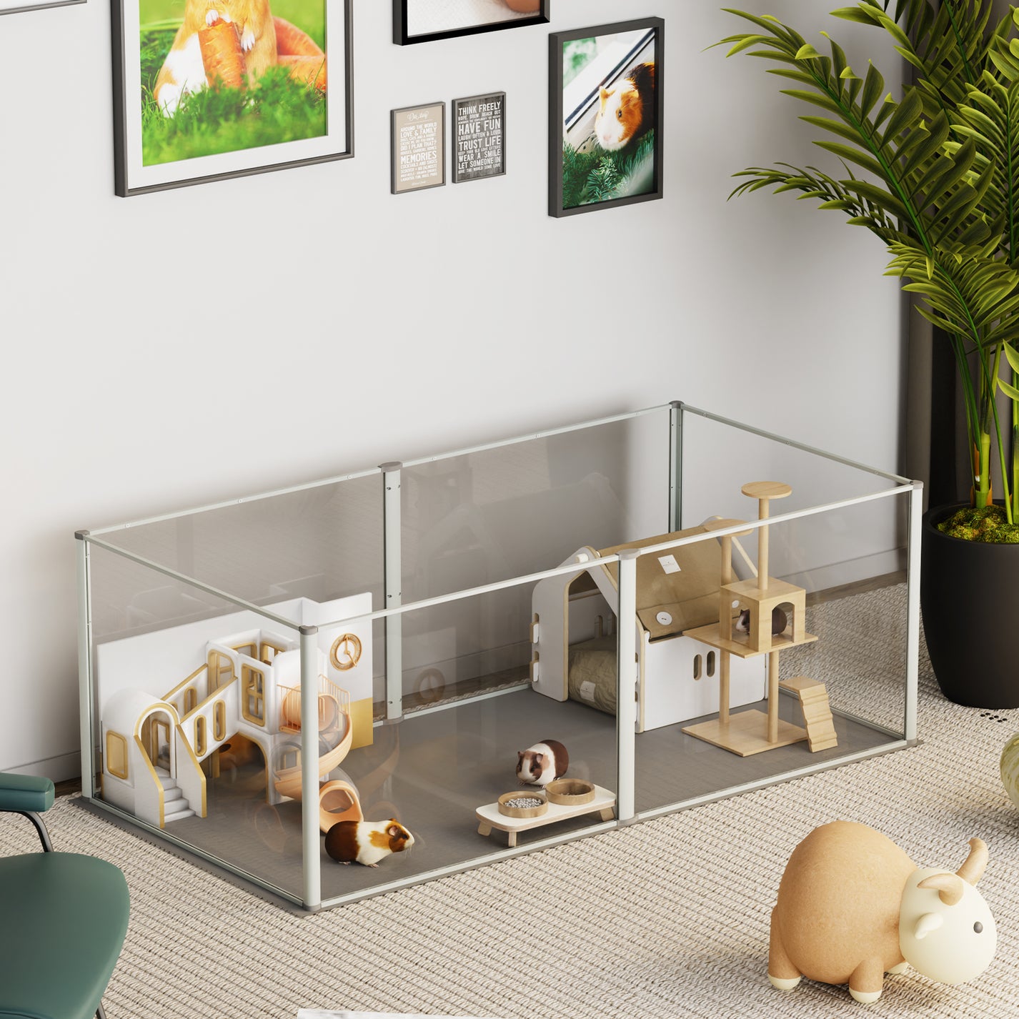 6 Panels Clear Acrylic Playpen Cage Small Animals Guinea Pig Hamster Y ...