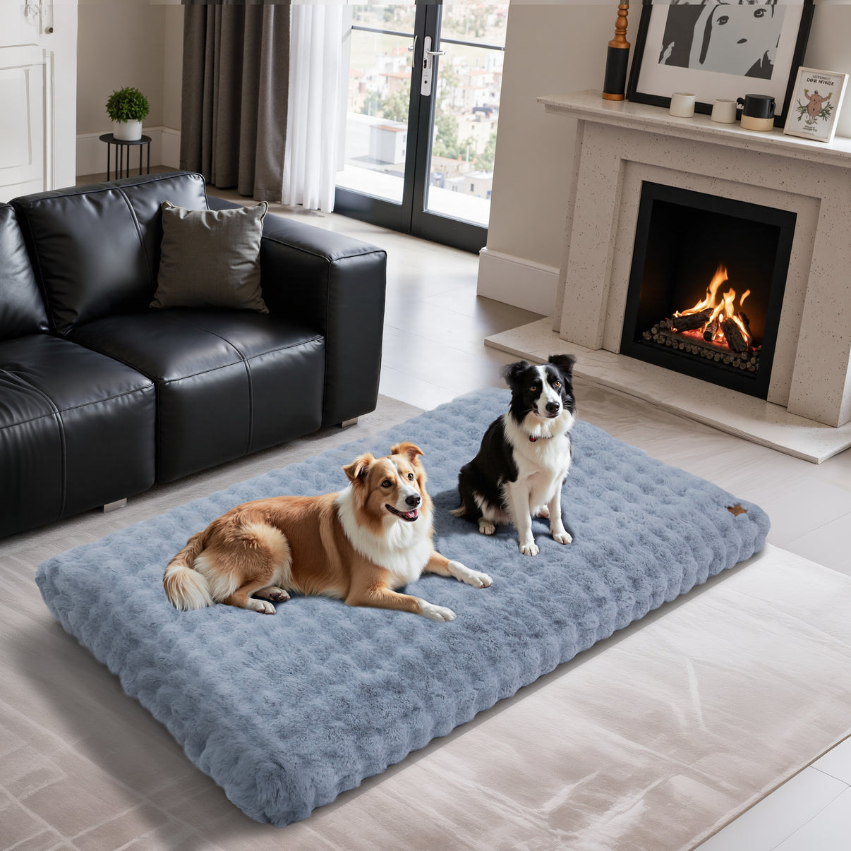 2025 Fluffy Deluxe Plush Dog Bed with Supportive Base Comfort Pet Slee ...