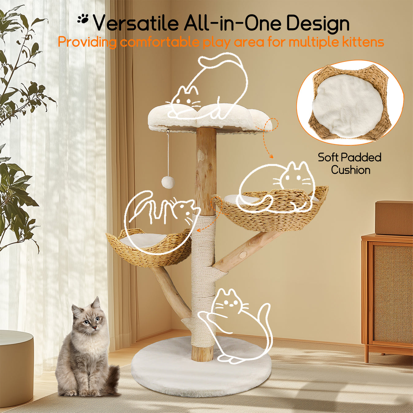 Cat Climbing Tree: Modern Cat Tree Activity Tower with Plush Cushion S ...