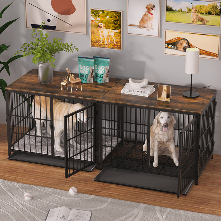 Furniture Style Wooden Dog Crate Pet Kennel End Table with Three Doors ...